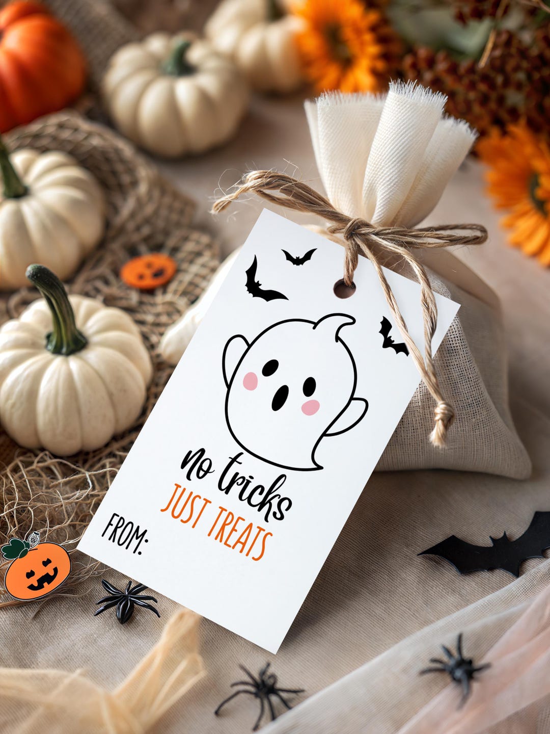 No Tricks Just Treats Gift Tag Canva Template, Halloween Party Favor ...