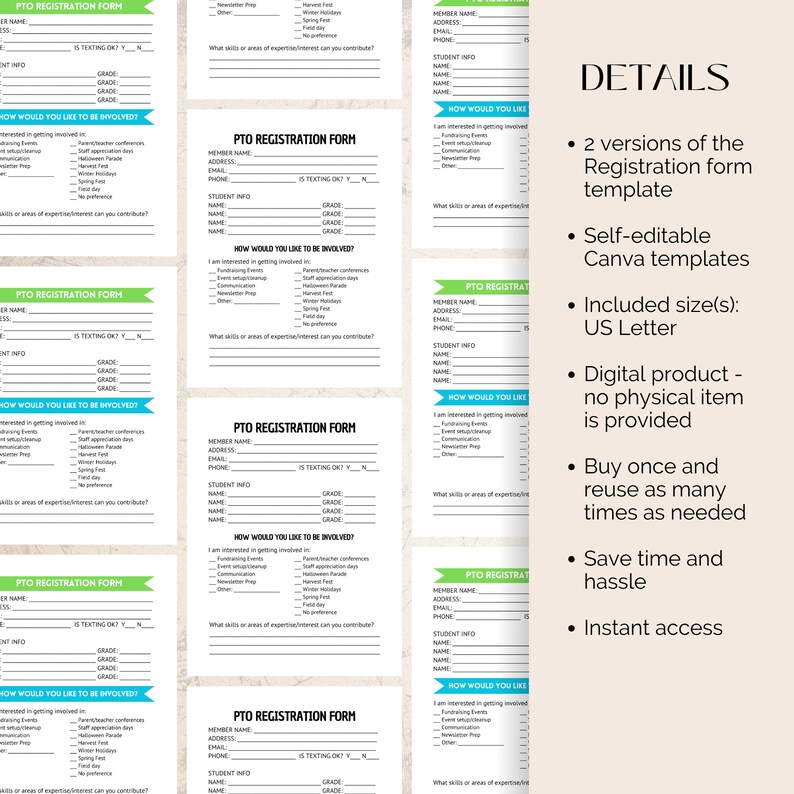 Editable PTA Membership Form, PTO Registration Sign up Sheet, PTA Flyer ...