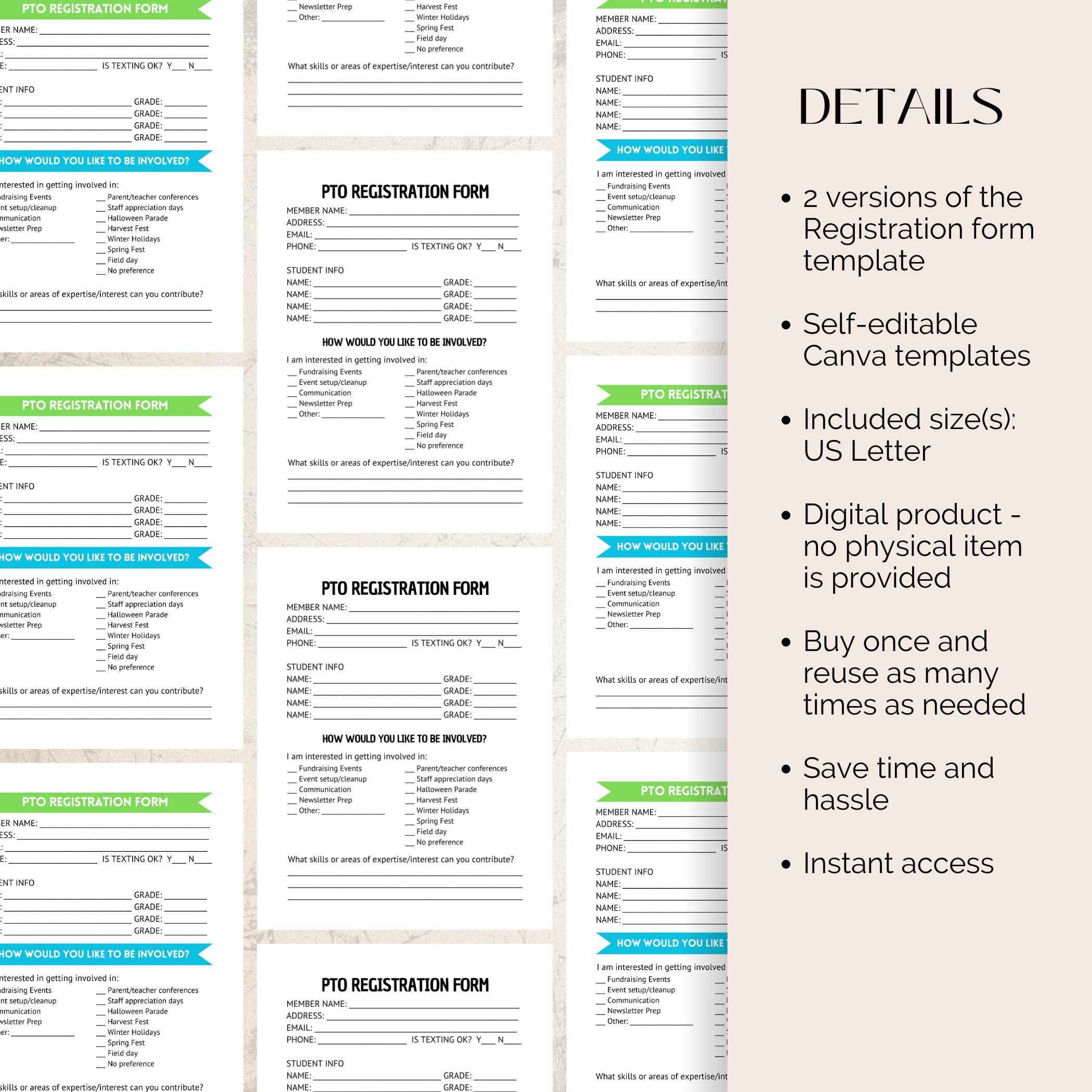 Editable PTA Membership Form, PTO Registration Sign up Sheet, PTA Flyer ...