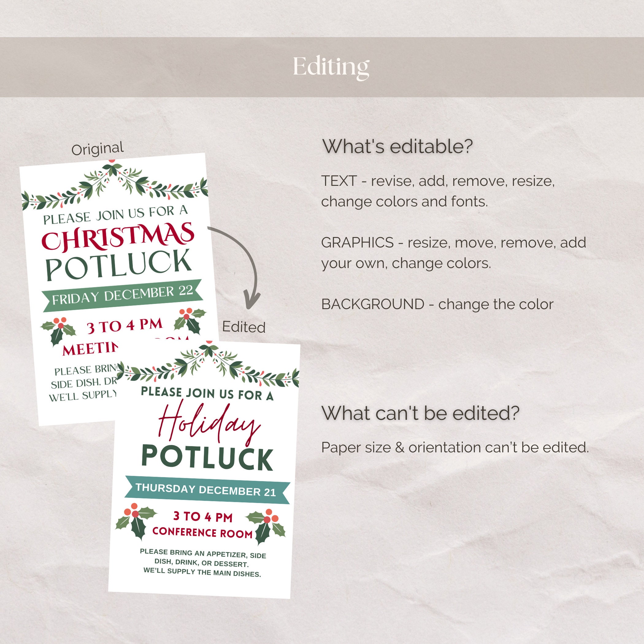 Christmas Potluck Flyer Template for Canva - Etsy