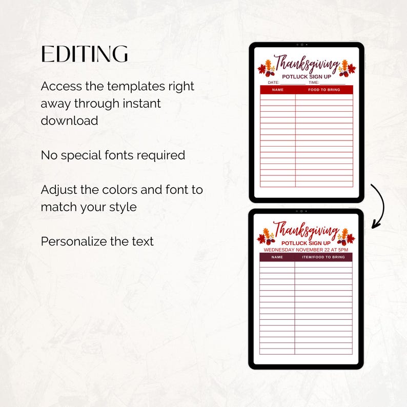 Thanksgiving Potluck Sign up Sheet Template, Printable Holiday Potluck ...