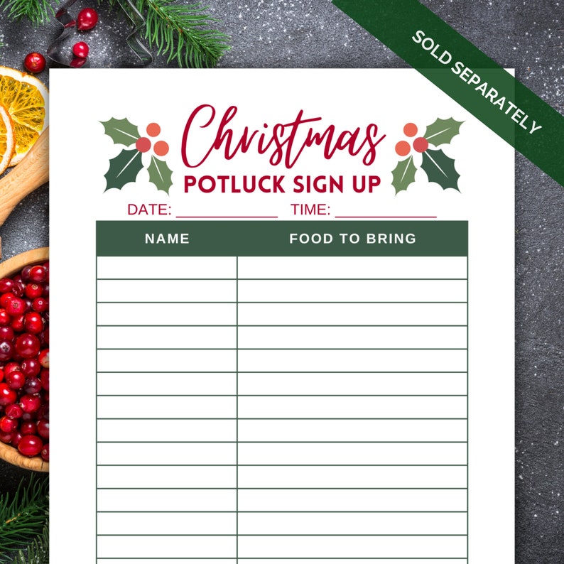 Holiday Potluck Flyer Templates, Winter Potluck Sign, Christmas Office ...