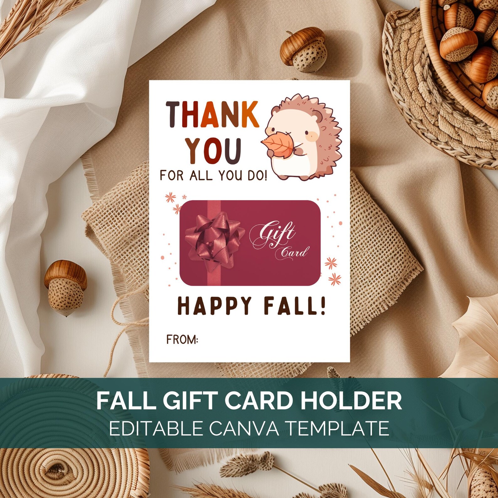 Thanksgiving Gift Card Holder Brew Canva Template, Fall Thank You Gift ...