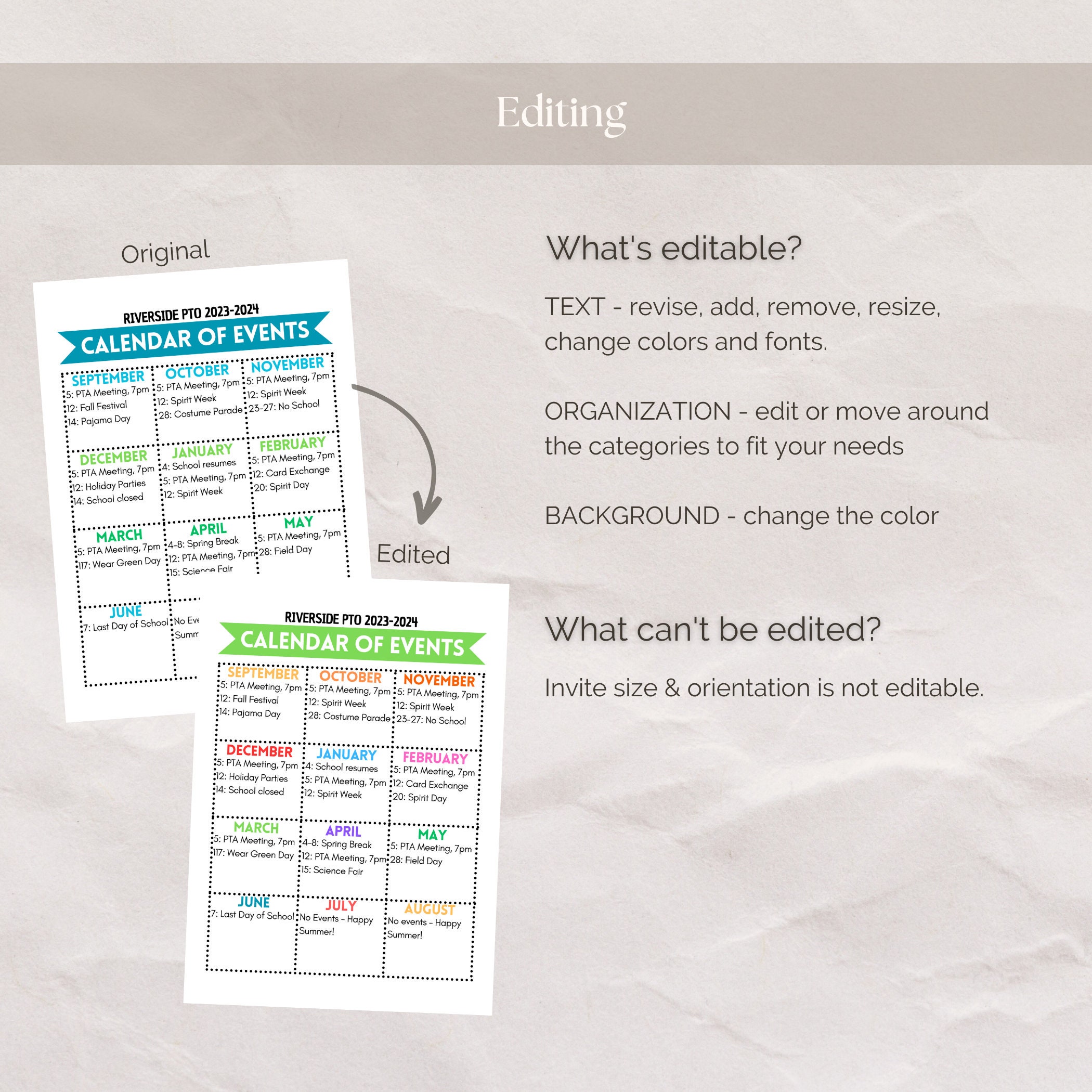 Editable Pta Calendar Of Events Flyer Pto Schedule Flyer Printable