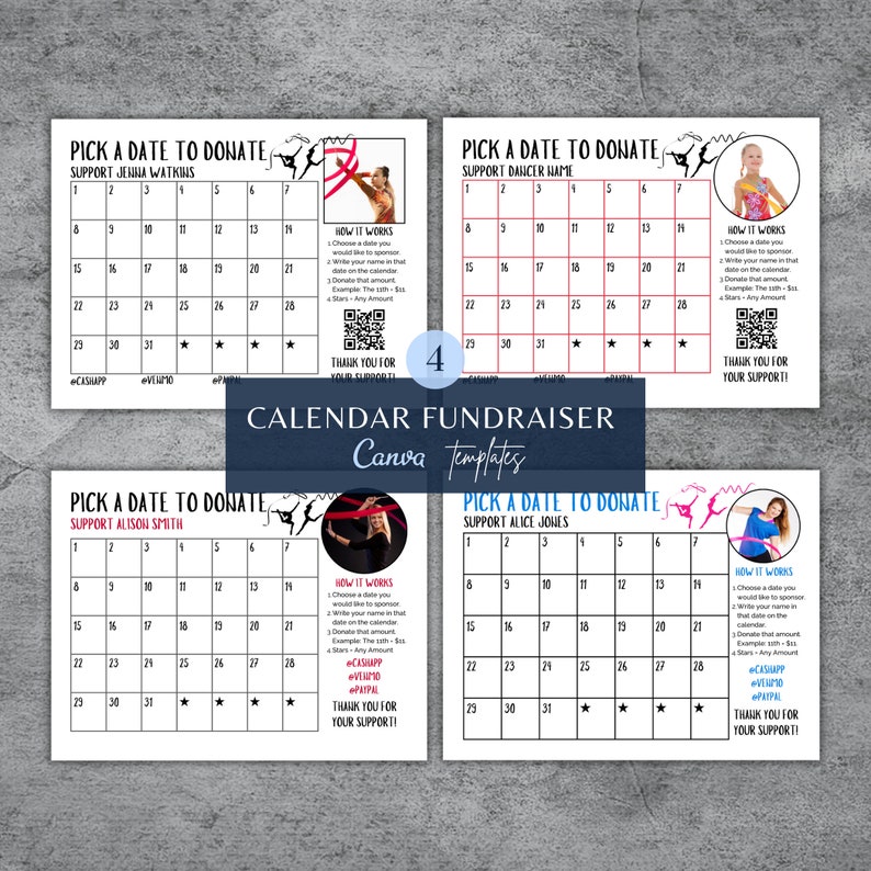 Dance Team Fundraiser Editable, Pick A Date to Donate Calendar for ...
