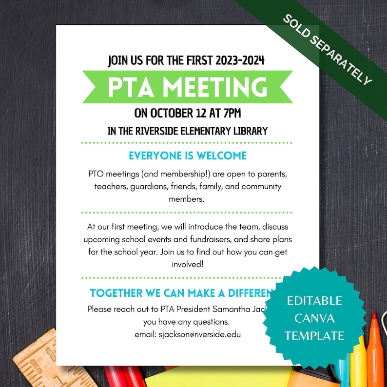 Editable PTA Calendar of Events Flyer, PTO Schedule Flyer, Printable PTA Schedule Sign, Canva ...