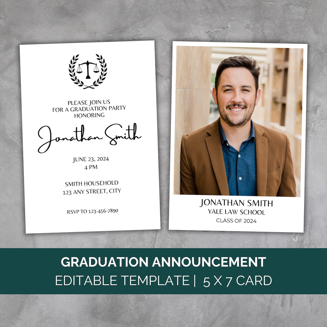 Law Graduation Announcement Template, Editable Law School Graduation ...