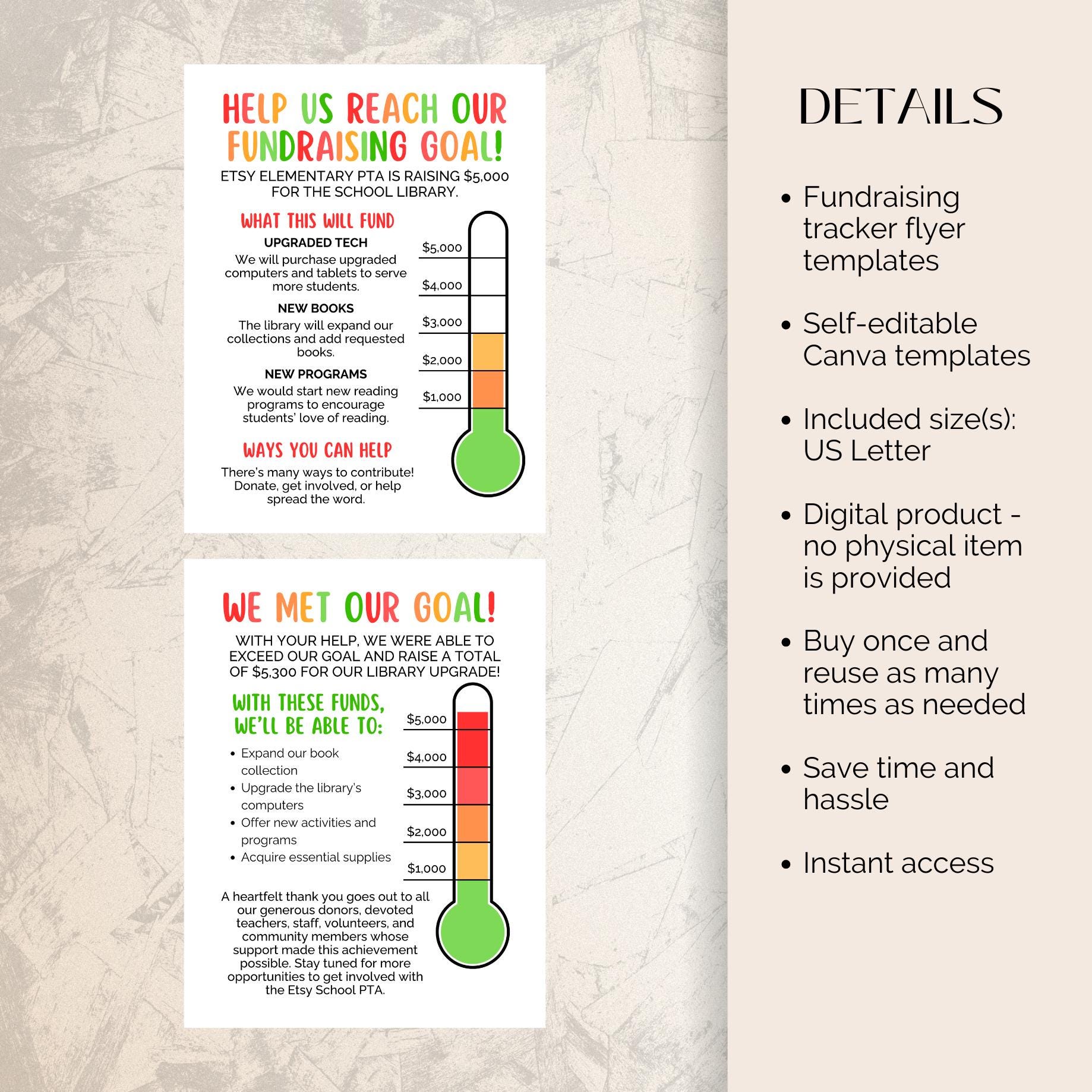 PTO Fundraiser Tracker Flyer Canva Template, Fundraising Thermometer ...
