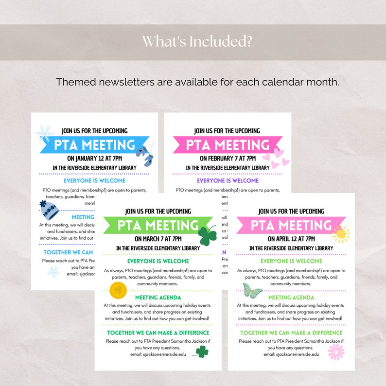 Editable Monthly PTA Meeting Flyers Themed Monthly PTO - Etsy
