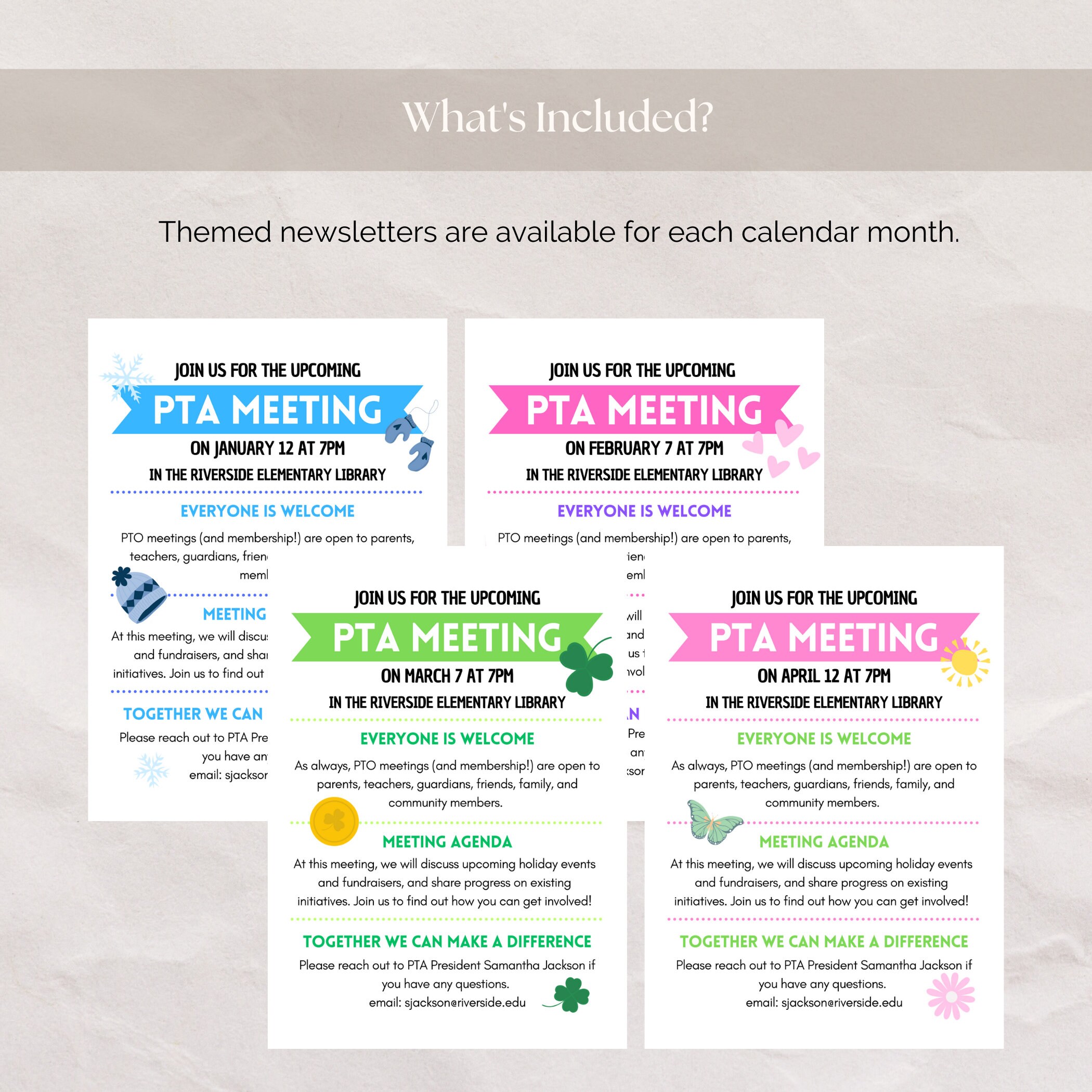 Editable Monthly PTA Meeting Flyers, Themed Monthly PTO Meeting Flyer ...