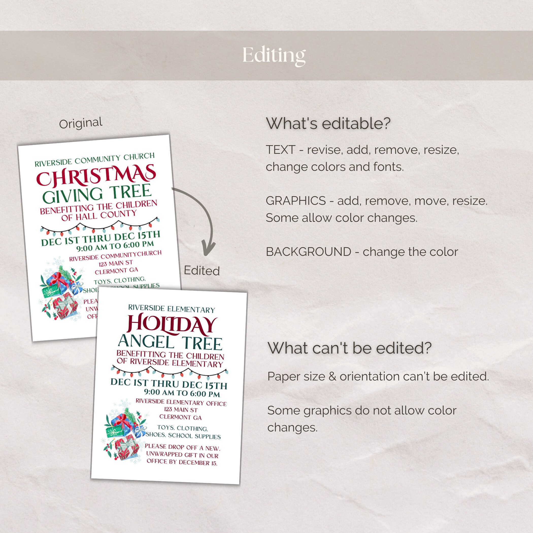 Giving Tree Flyer Template, Giving Tree Tags Printable, Angel Tree Sign ...