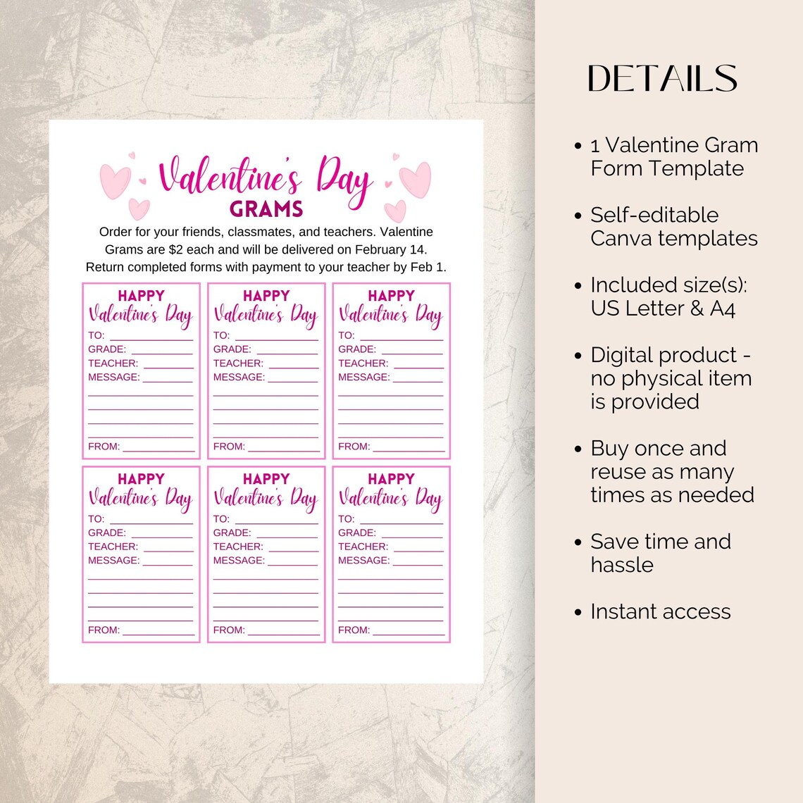 Valentines Gram Fundraiser Canva Template, Valentine Gram Fundraising ...