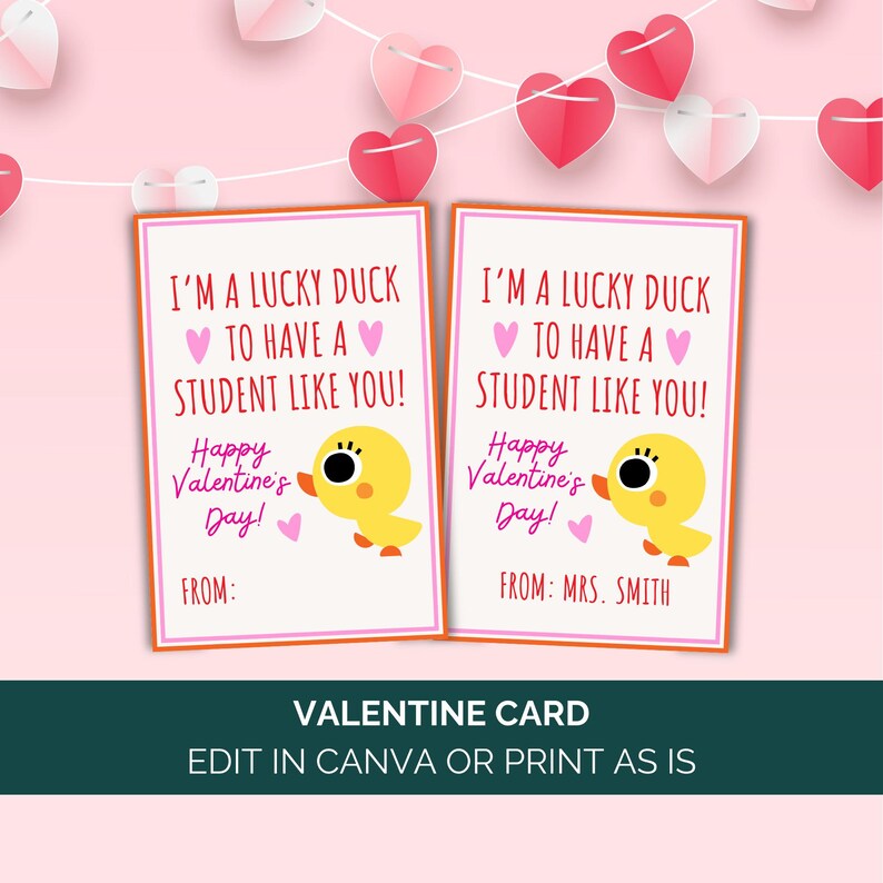 Lucky Duck Valentine for Students Canva Template, Duck Valentine's Day ...