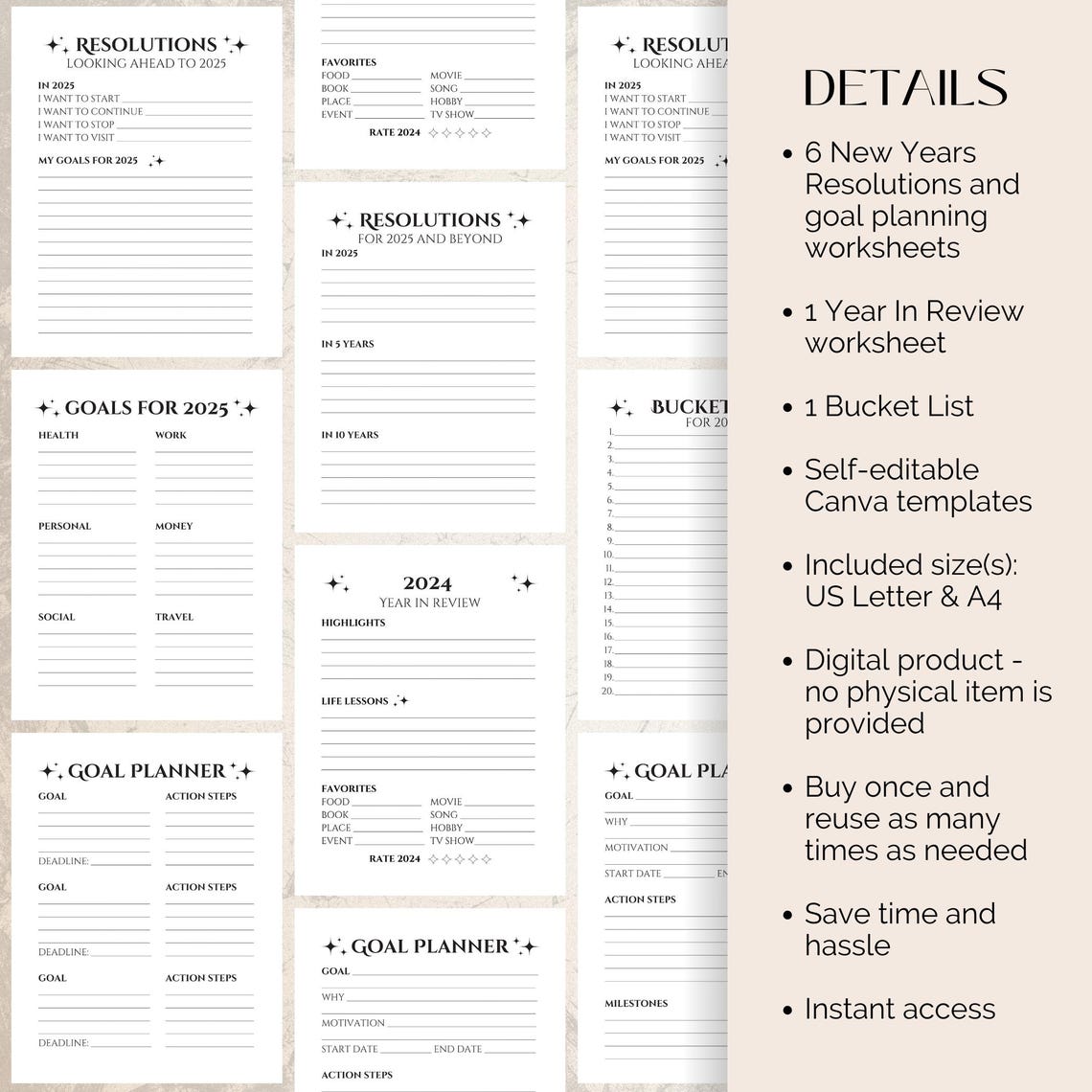 Goal Planning Workbook, 2025 New Year's Resolution Worksheet, New Years ...