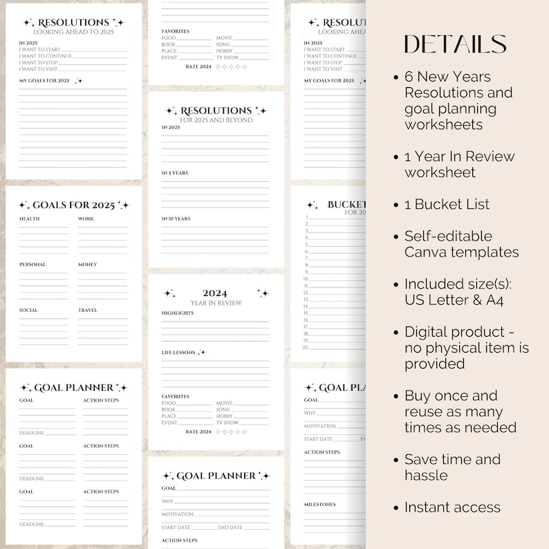 Goal Planning Workbook, 2025 New Year's Resolution Worksheet, New Years ...