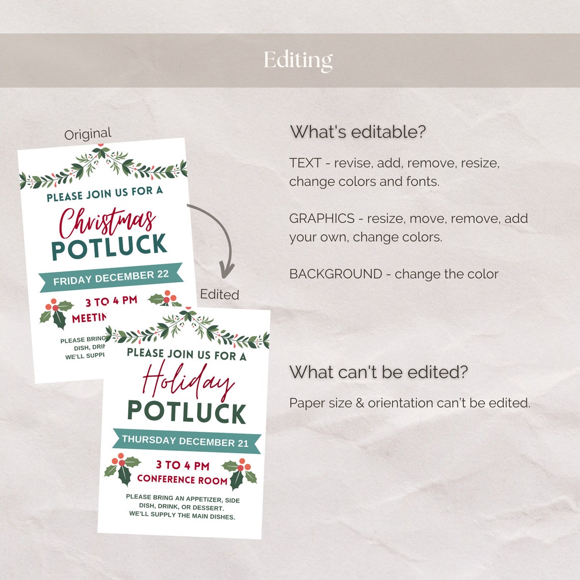 Christmas Potluck Flyer Template, Winter Potluck Sign, Office Potluck ...