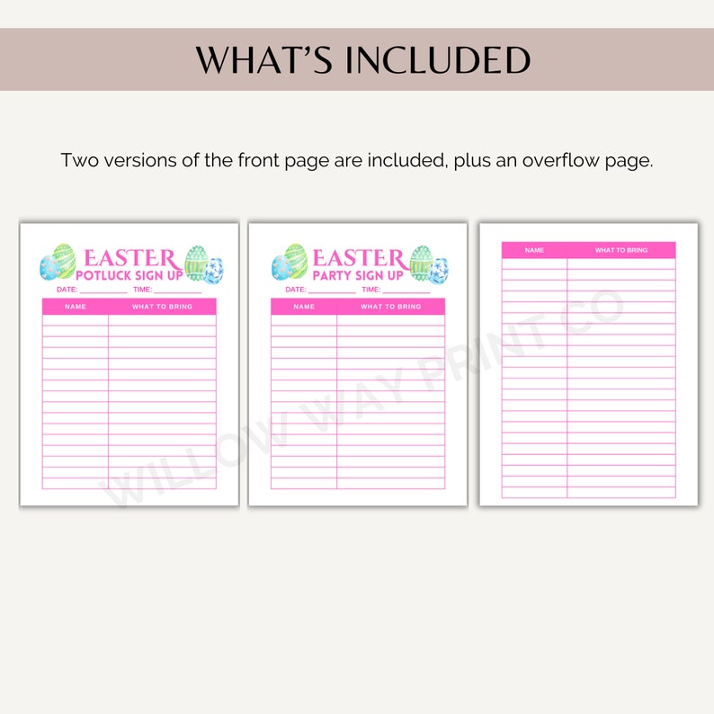 Easter Sign up Sheet, Printable Easter Potluck Sign up Sheet, Easter ...