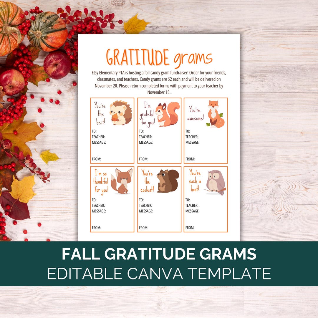 Gratitude Gram Flyer Canva Template, Fall Candy Gram Fundraiser ...