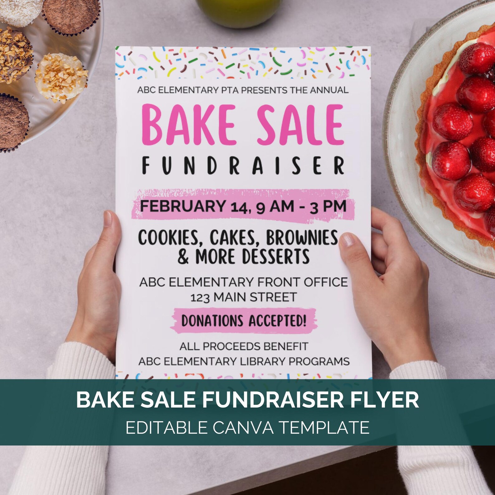 Bake Sale Flyer Canva Template, PTO Bake Sale Fundraiser Flyer, School ...