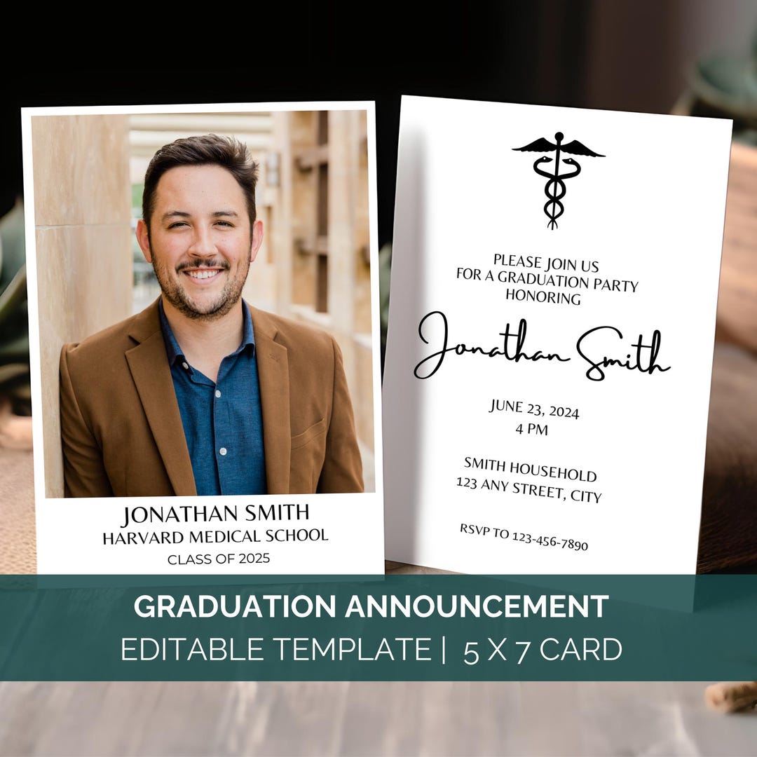 Doctor Graduation Invitation Canva Template, Medical School Graduation ...