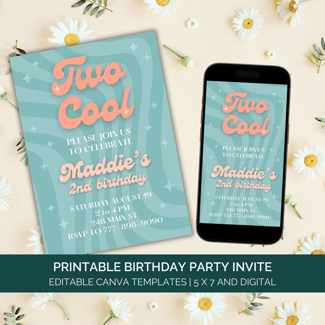 Two Cool Birthday Invitation for A Girl, Two Cool Birthday Evite, Two ...