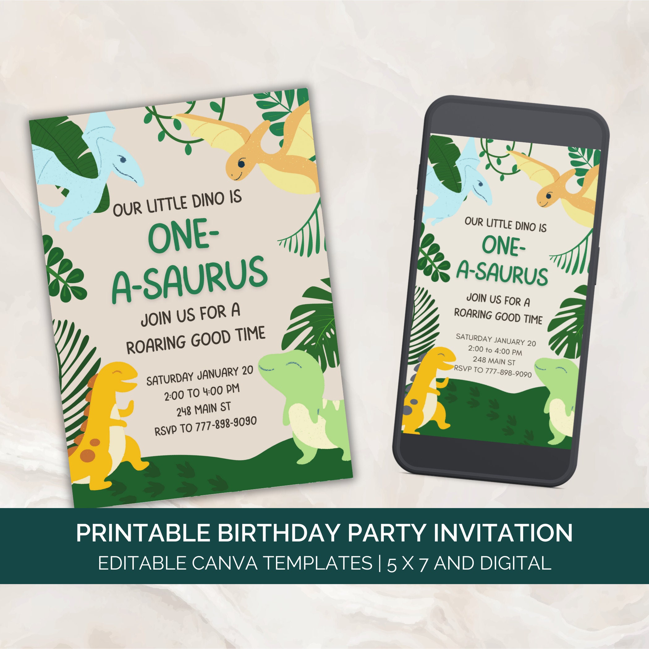 One A Saurus Birthday Invitation Template, Dinosaur Birthday Invitation ...