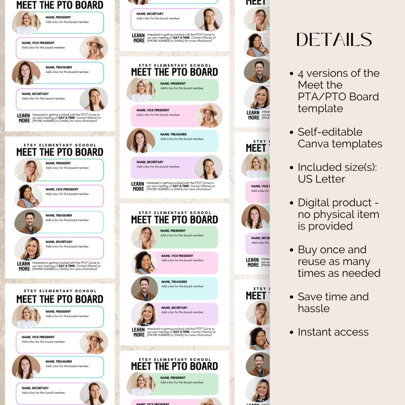 Meet the Board Flyer Template, Back to School PTO Board Introduction ...