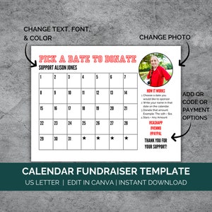 All Purpose Pick A Date Calendar Fundraiser Canva Template, Cheer ...