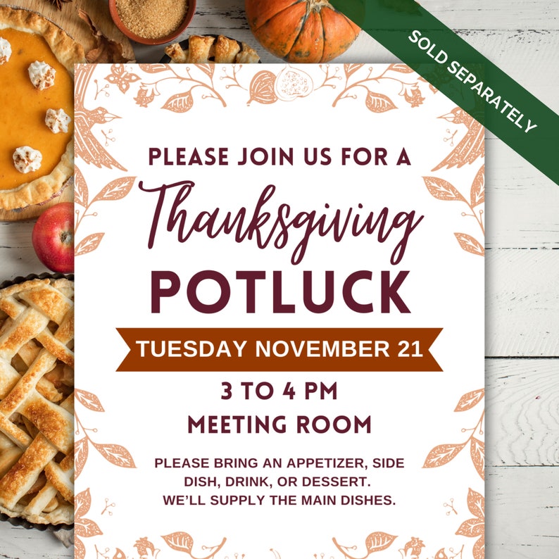 Thanksgiving Potluck Sign up Sheet Template, Printable Holiday Potluck ...