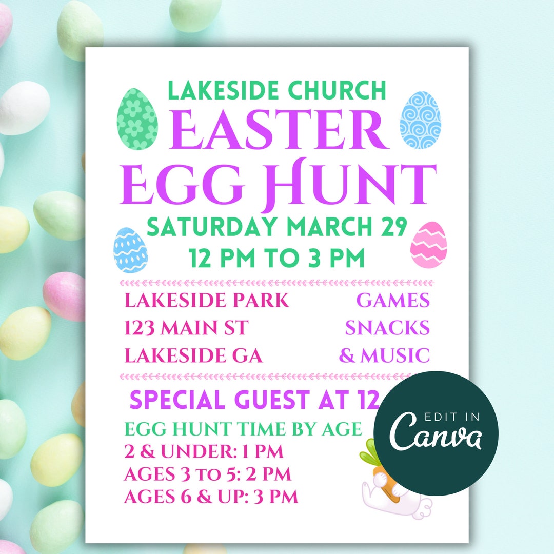 Easter Egg Hunt Flyer Church, Printable Easter Egg Fundraiser PTO ...
