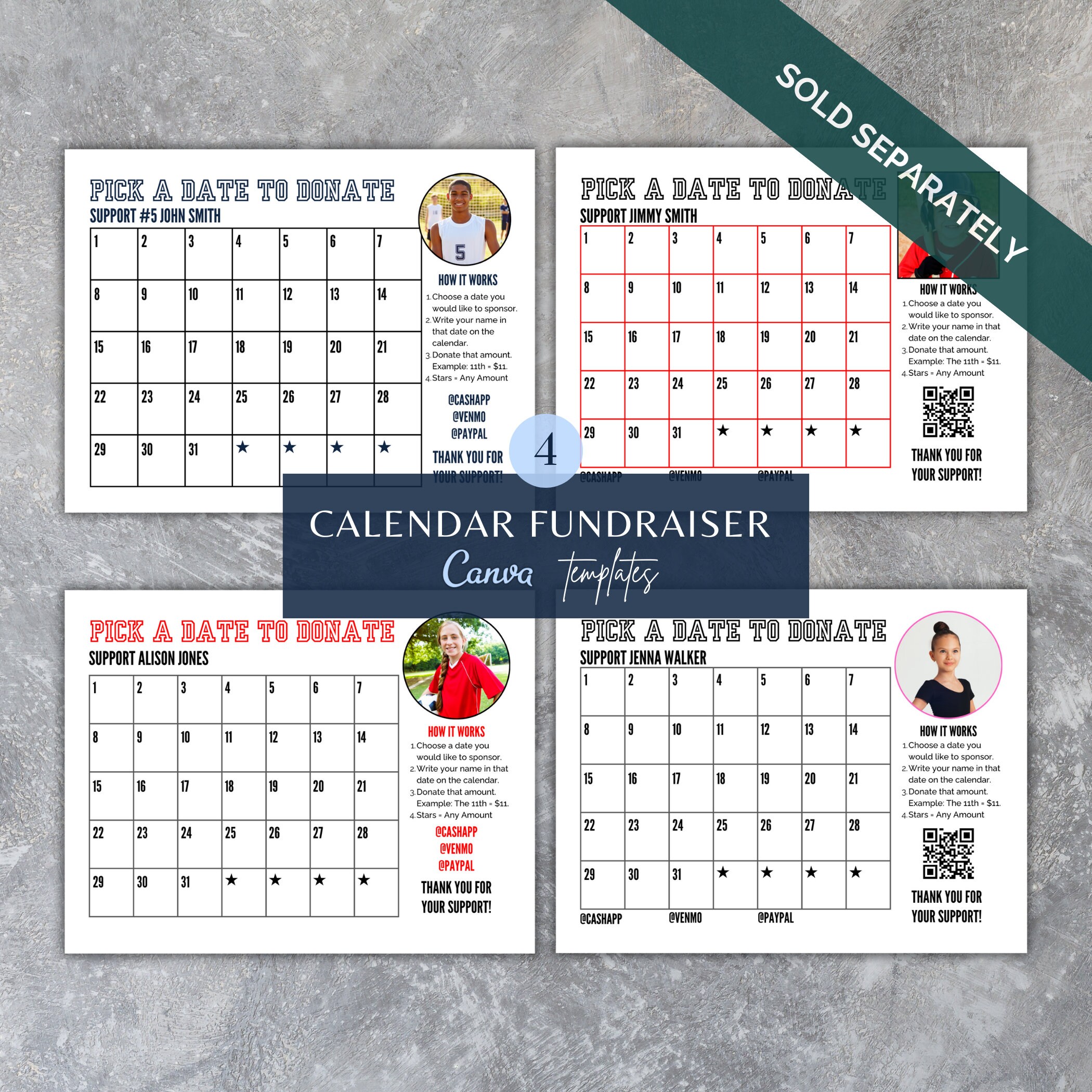 Pick A Date to Donate Soccer Fundraising Calendar Canva Template, Pick ...