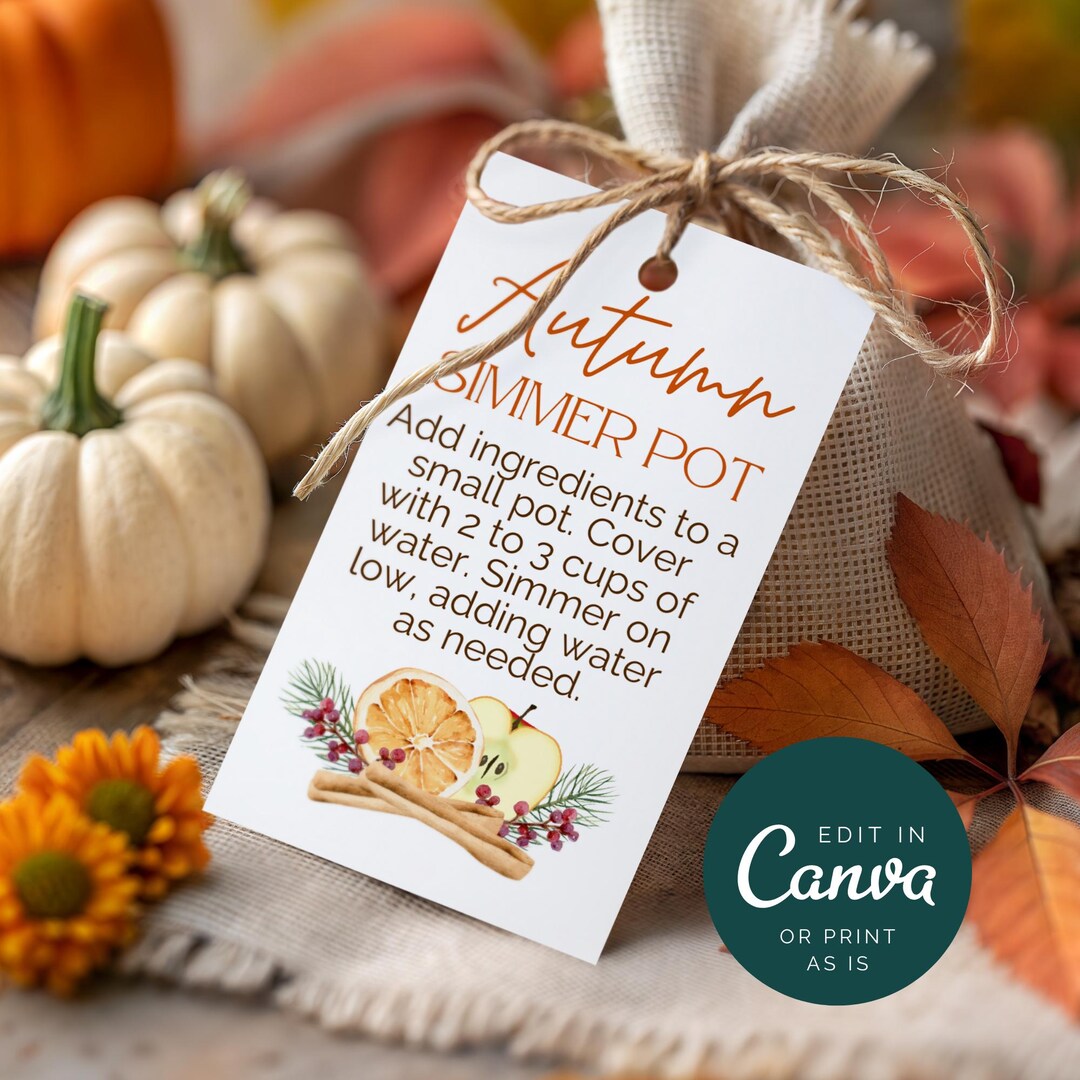 Fall Simmer Pot Tags Canva Template, Autumn Simmering Potpourri Gift ...
