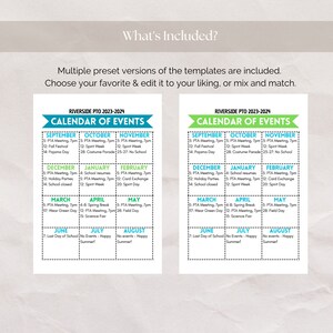 Editable PTA Calendar of Events Flyer, PTO Schedule Flyer, Printable ...