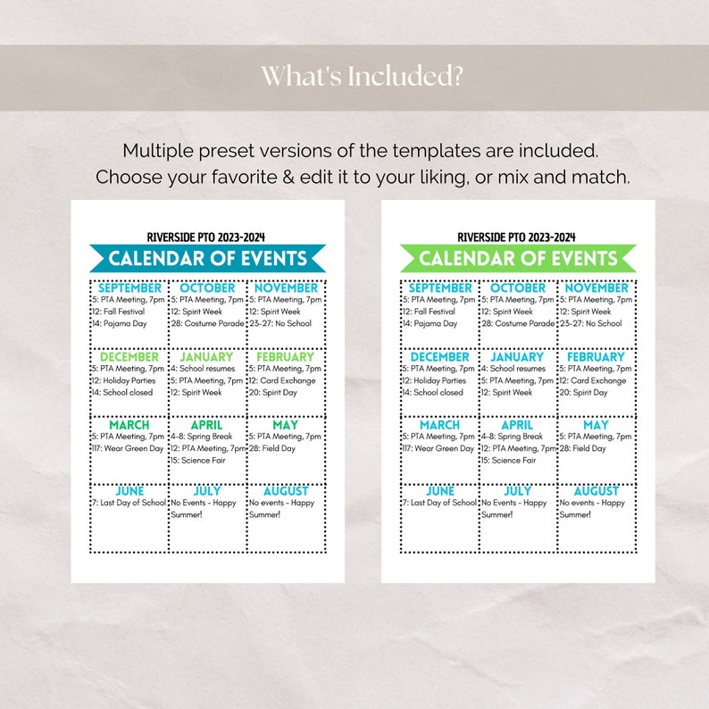 Editable PTA Calendar of Events Flyer, PTO Schedule Flyer, Printable ...