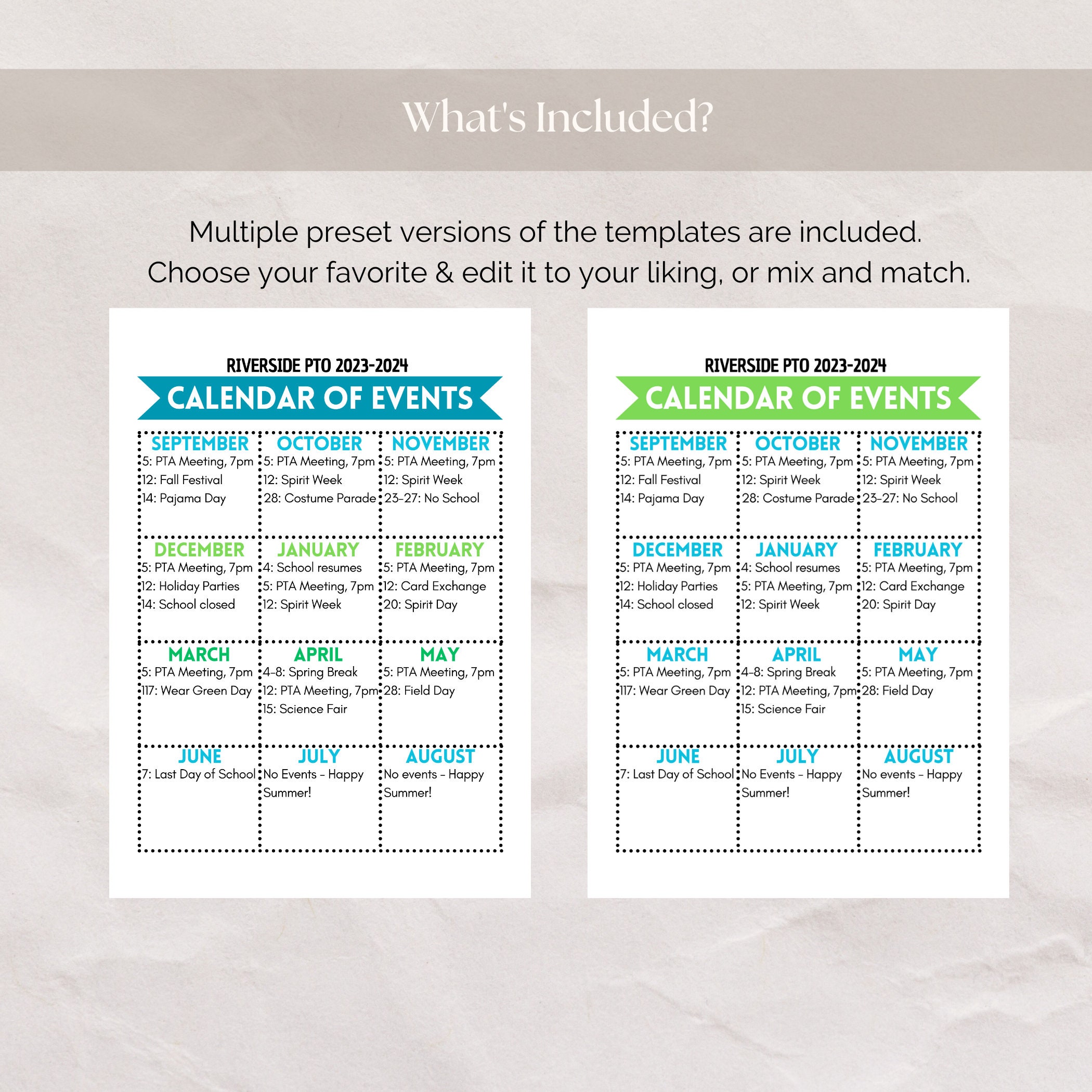 Editable PTA Calendar of Events Flyer, PTO Schedule Flyer, Printable ...