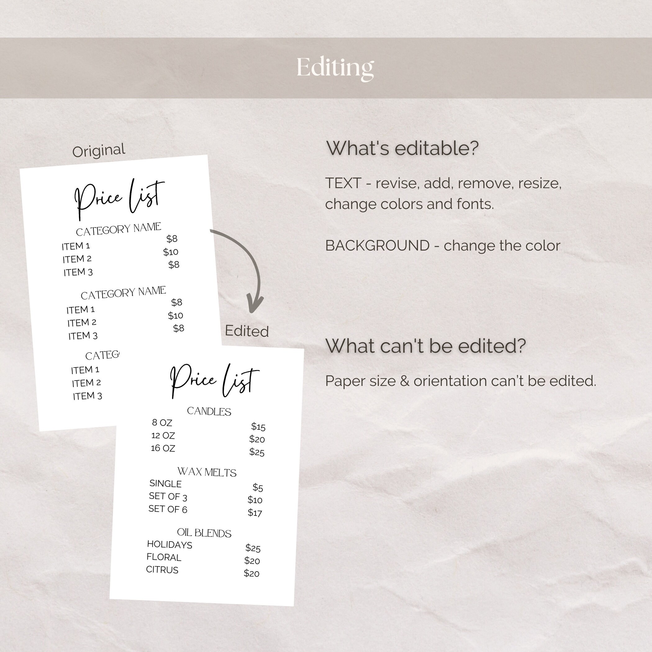 Price List for Craft Fairs, Price List for Candles, Price List Market ...