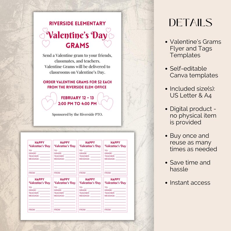 Valentines Gram Fundraiser Canva Template, Valentine Candy Tag Flyer ...