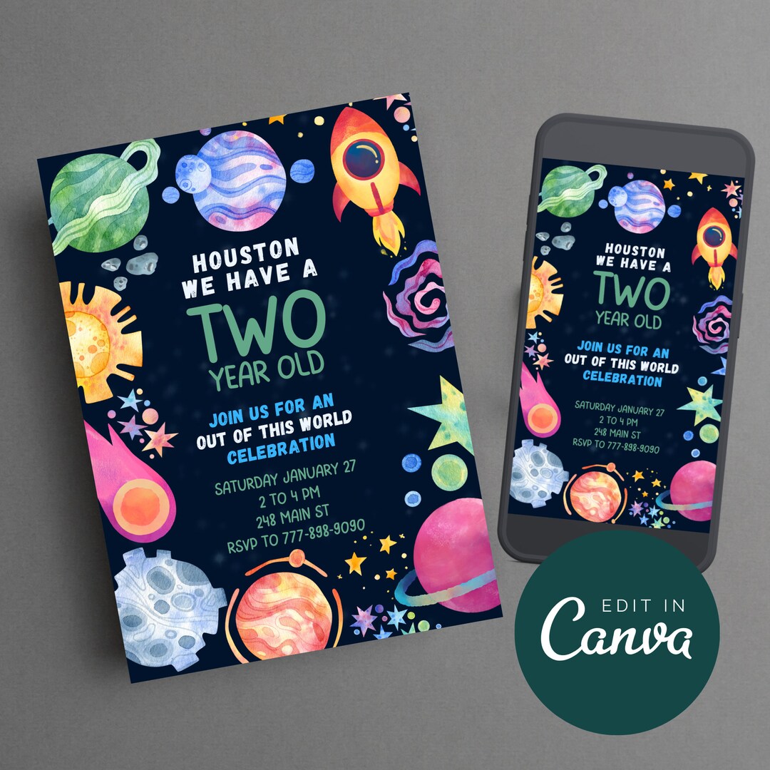 Space Themed Birthday Digital Invitation Space Theme Party - Etsy