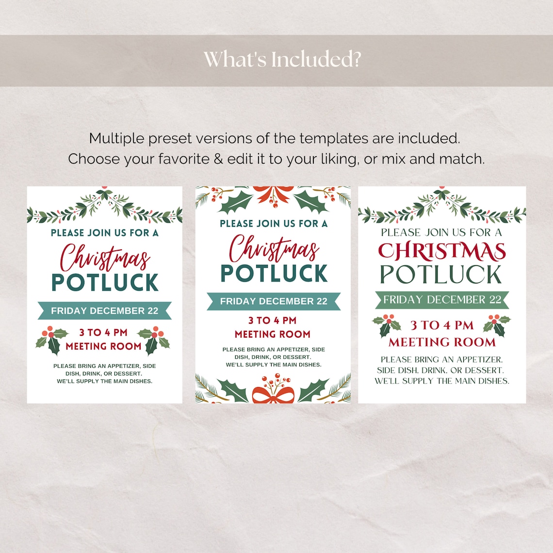 Christmas Potluck Flyer Template, Winter Potluck Sign, Office Potluck ...