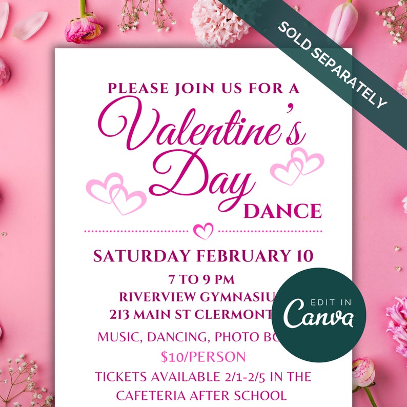 Father Daughter Dance Invite, PTO Valentines Day Flyer for Dance ...