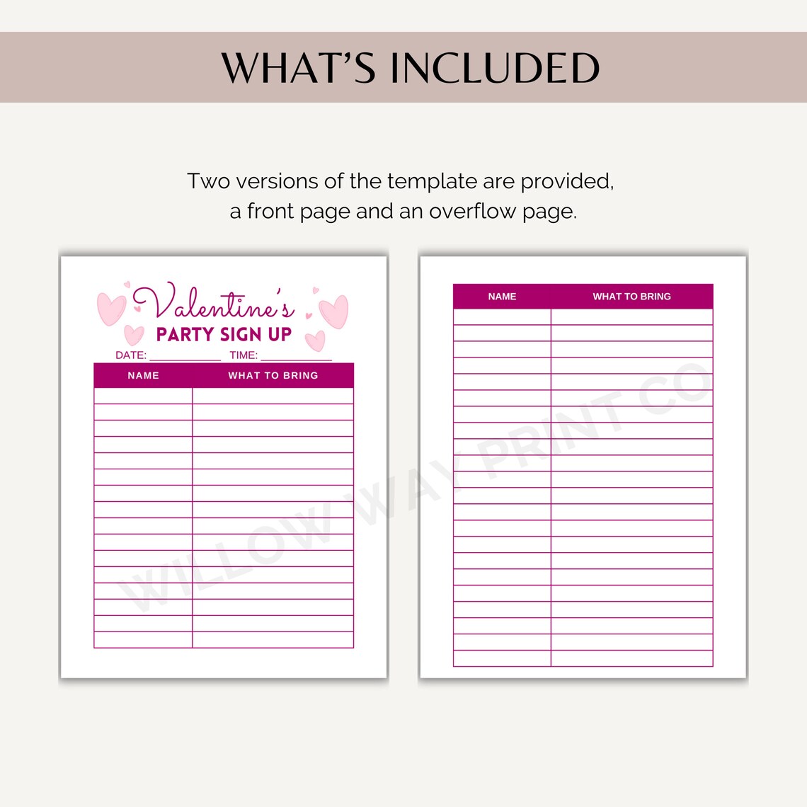Valentines Party Sign up Sheet, Valentine's Day Sign up Sheet, Potluck ...