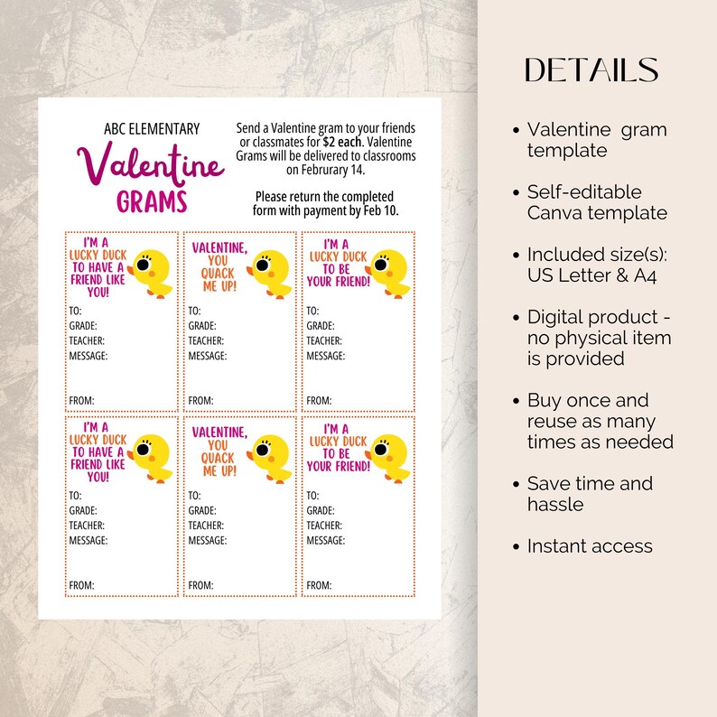 Valentine's Day Gram Canva Template, Duck Valentine Candy Fundraiser ...