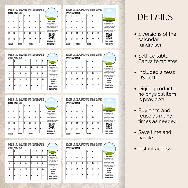 All Purpose Pick A Date Calendar Fundraiser Canva Template, Cheer ...