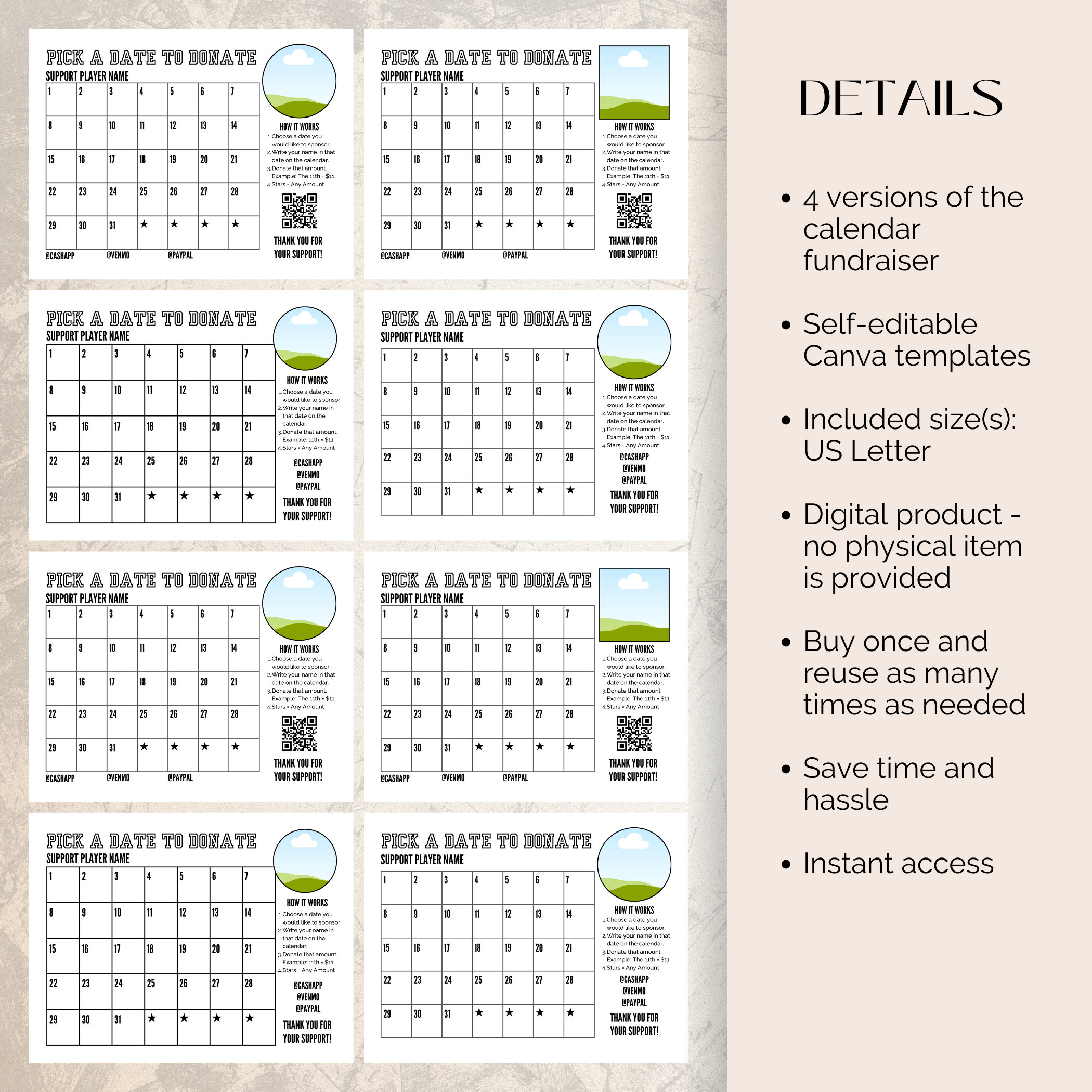 All Purpose Pick A Date Calendar Fundraiser Canva Template, Cheer ...