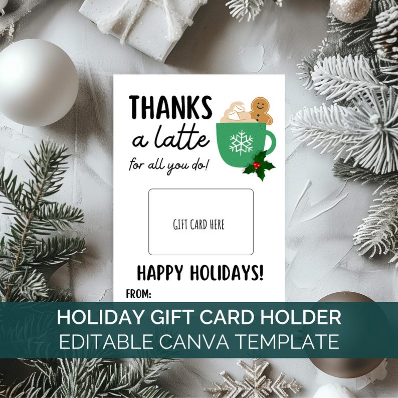 Thanks A Latte Gift Card Holder Canva Template, Christmas Coffee Gift ...
