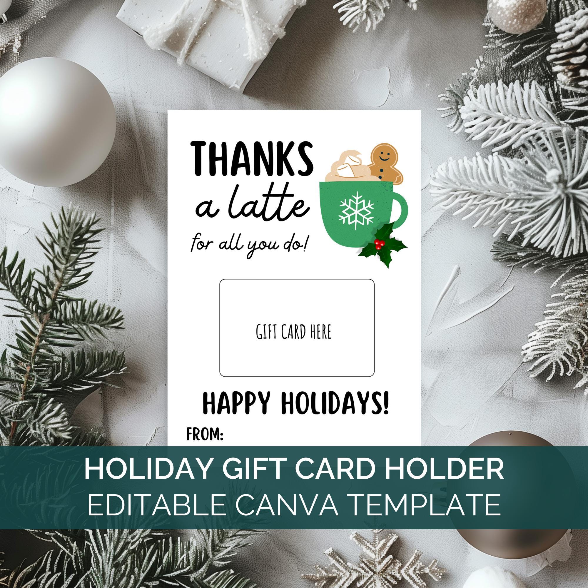Thanks A Latte Gift Card Holder Canva Template, Christmas Coffee Gift ...