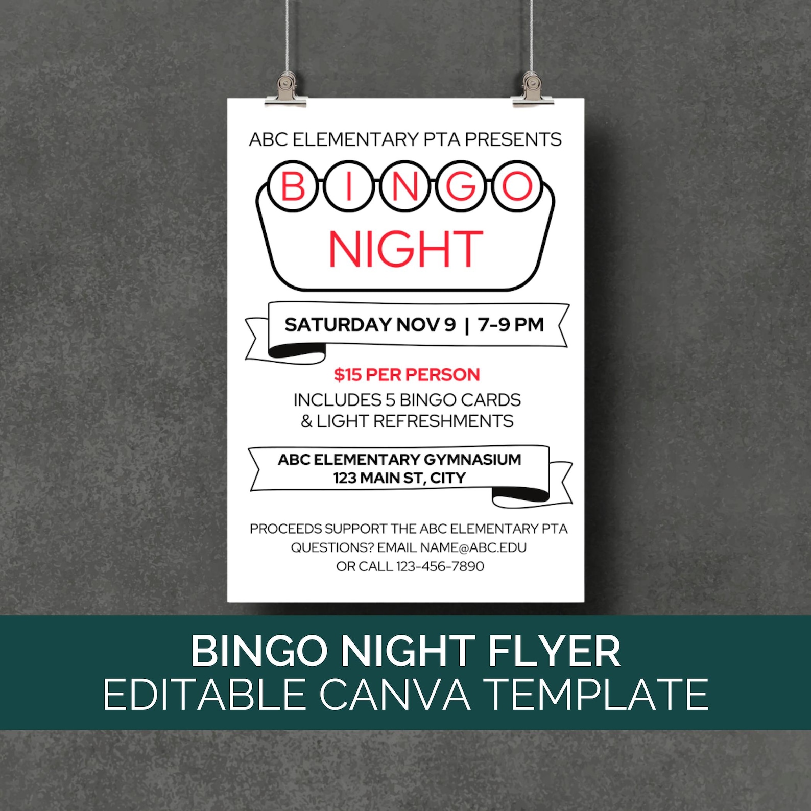 Bingo Night Fundraiser Flyer Canva Template, PTO Game Night Flyer ...