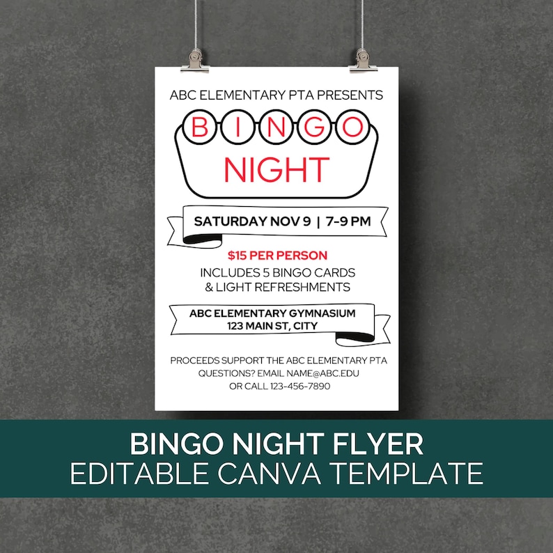 Bingo Night Fundraiser Flyer Canva Template, PTO Game Night Flyer ...