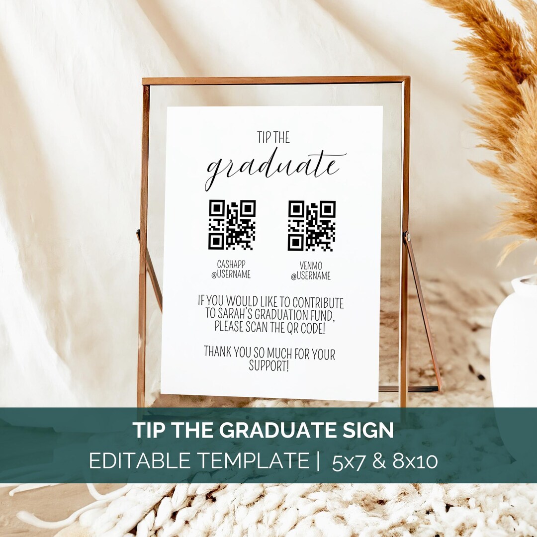 Tip the Graduate QR Code Sign Canva Template, Graduation Qr Code Sign ...
