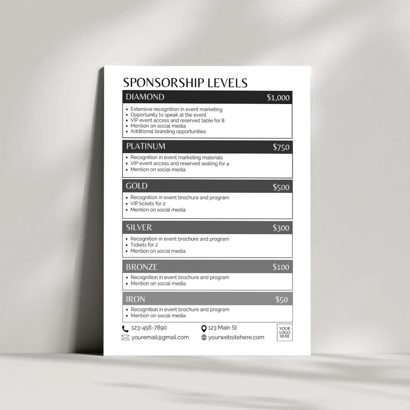 Sponsorship Levels Template, Nonprofit Event Sponsorship Package ...